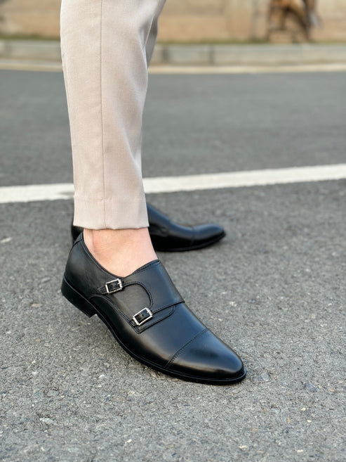 Handmade Premium Leather Double Monks SS-115 Black – The Step Studio